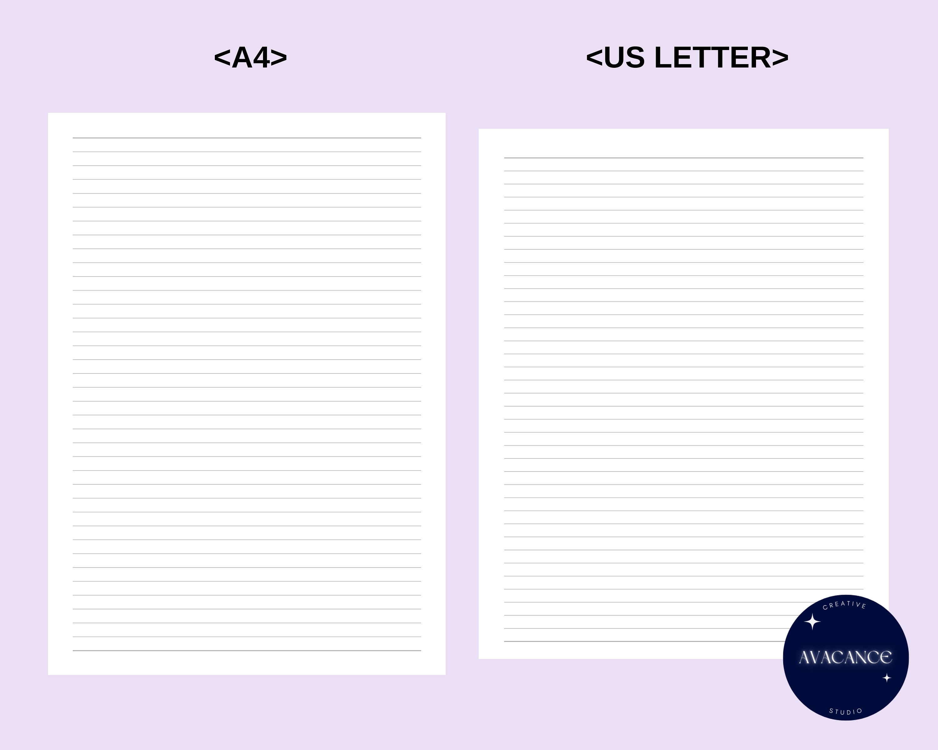 Notes Paper Set | A4&US Letter Printable Pages Pdf | Blank Line, Grid ...