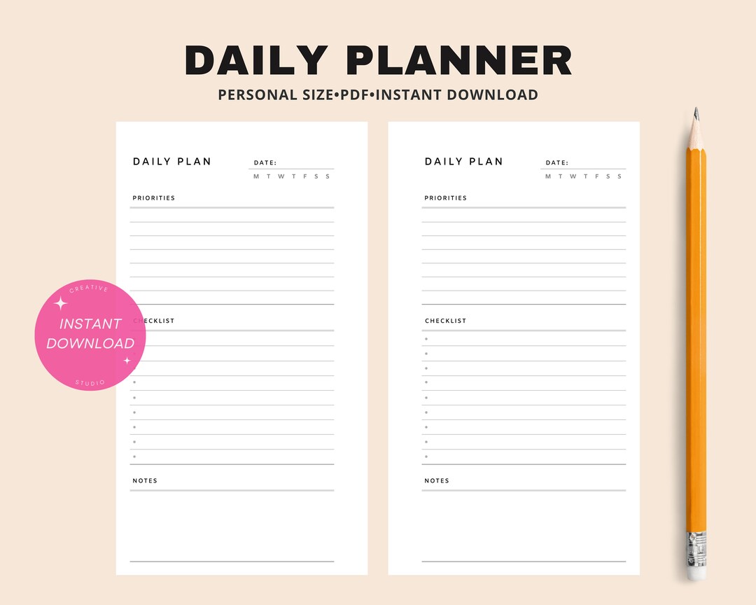 Daily Planner | Personal Printable Insert Pdf | Simple 2 Page Layout ...