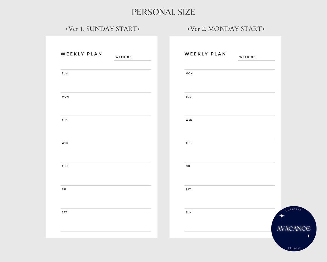 Weekly Planner | Personal Size Printable Insert PDF | Undated Schedule ...