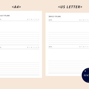 Daily Planner | A4&US Letter Printable Insert Pdf | Simple Layout ...