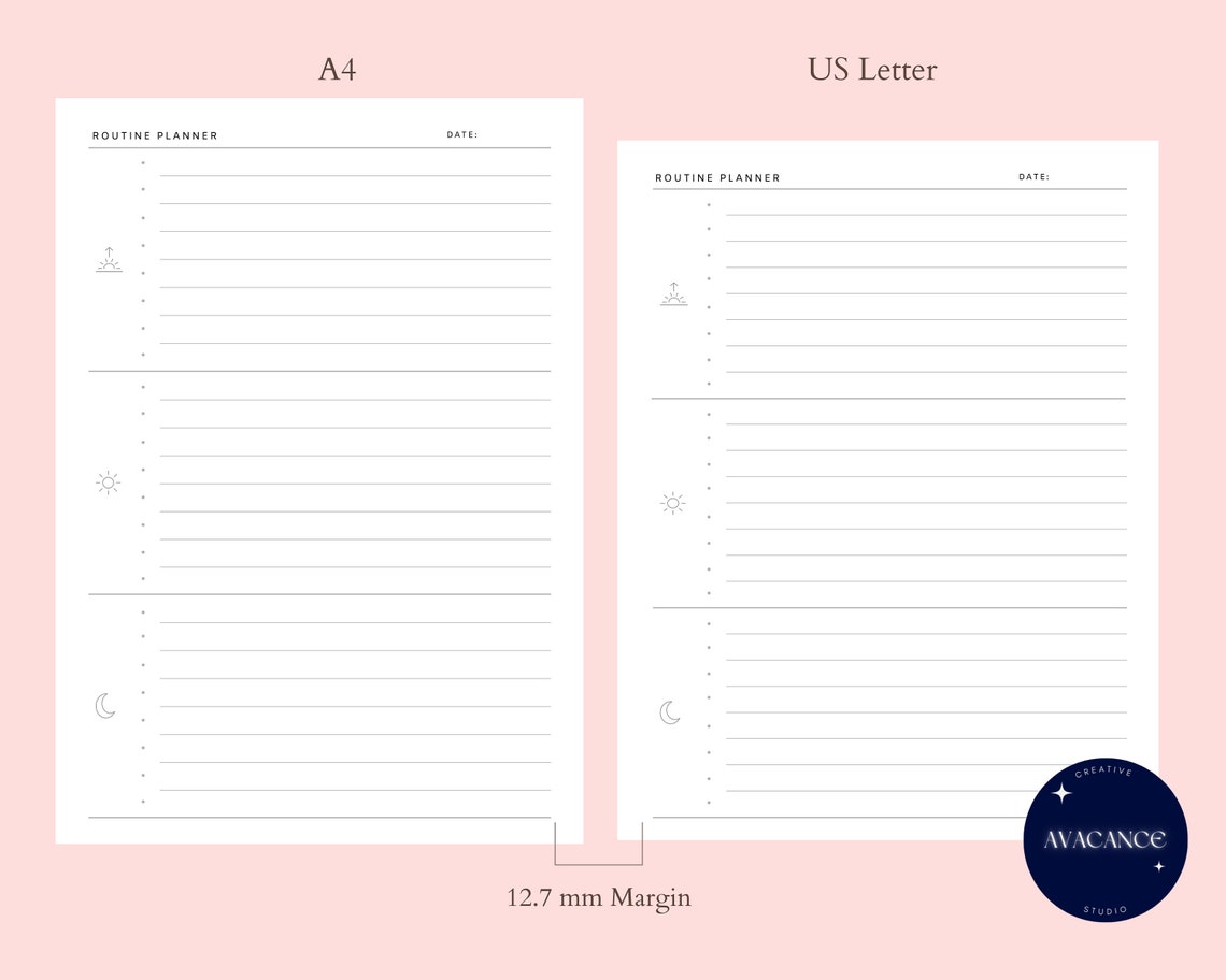 Daily Routine Planner A4&US Letter Undated Printable Insert Habit ...