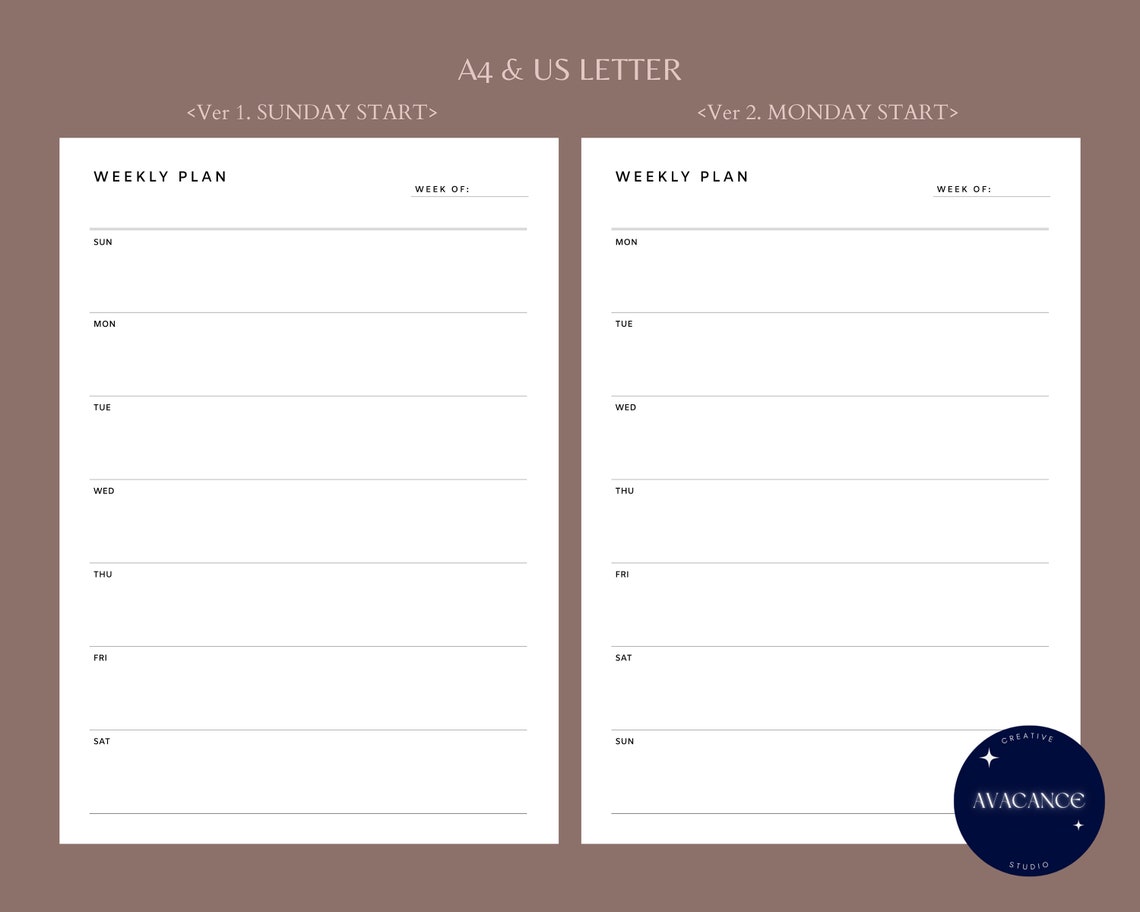 Weekly Planner A4&US Letter Printable Insert WO1P Layout - Etsy
