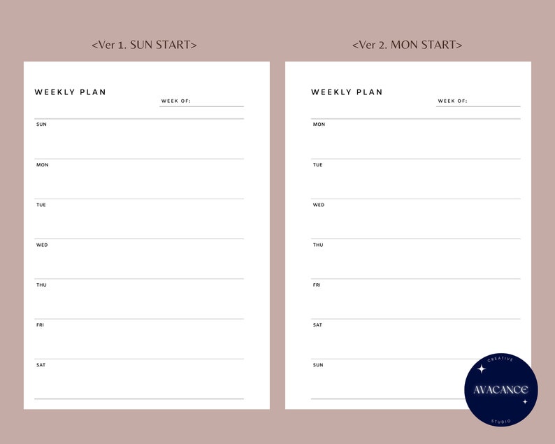 Weekly Planner | Personal Wide Undated Insert | WO1P Layout Template ...
