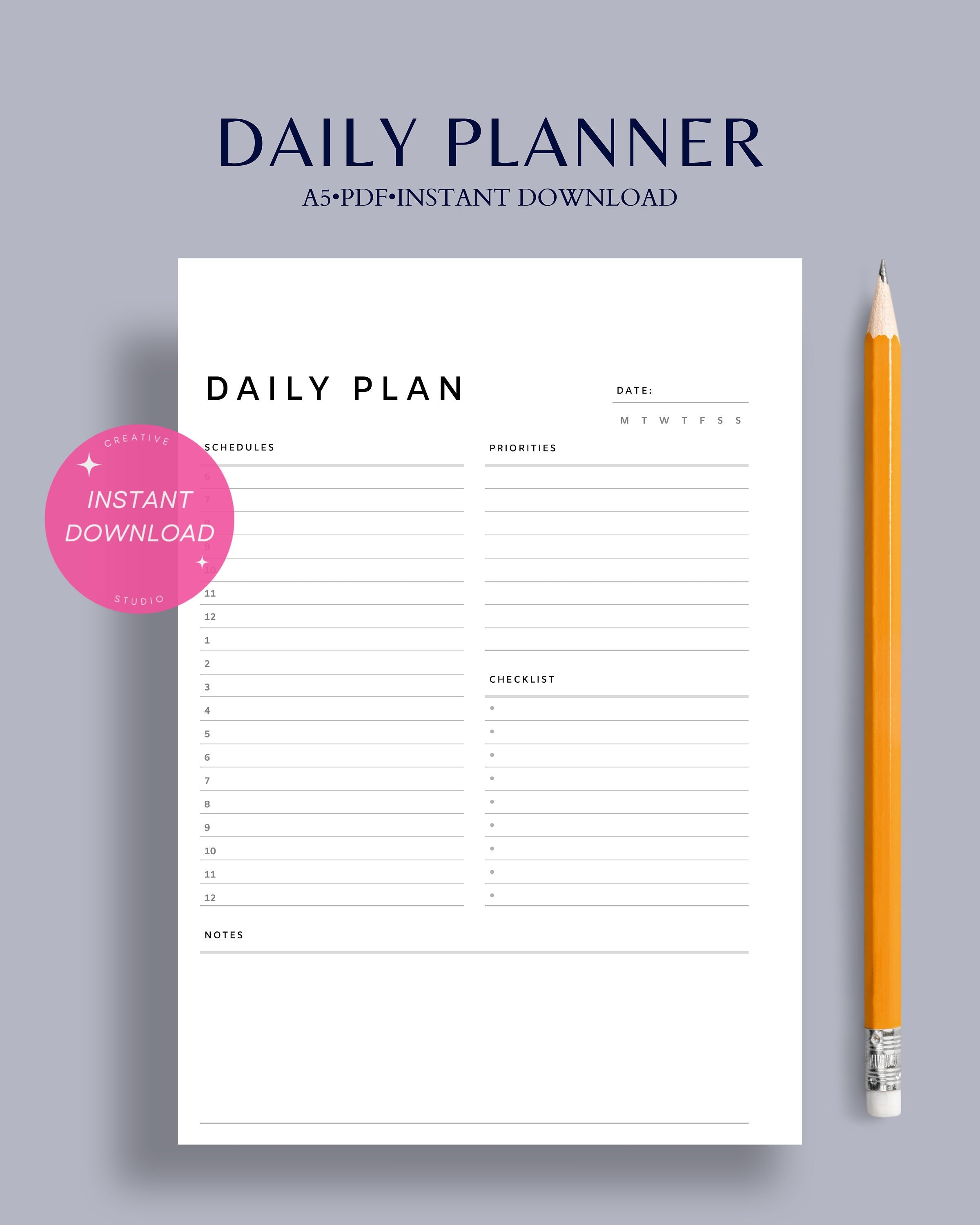 Daily Planner A5 Undated Printable Insert Minimal Layout Template Pdf ...