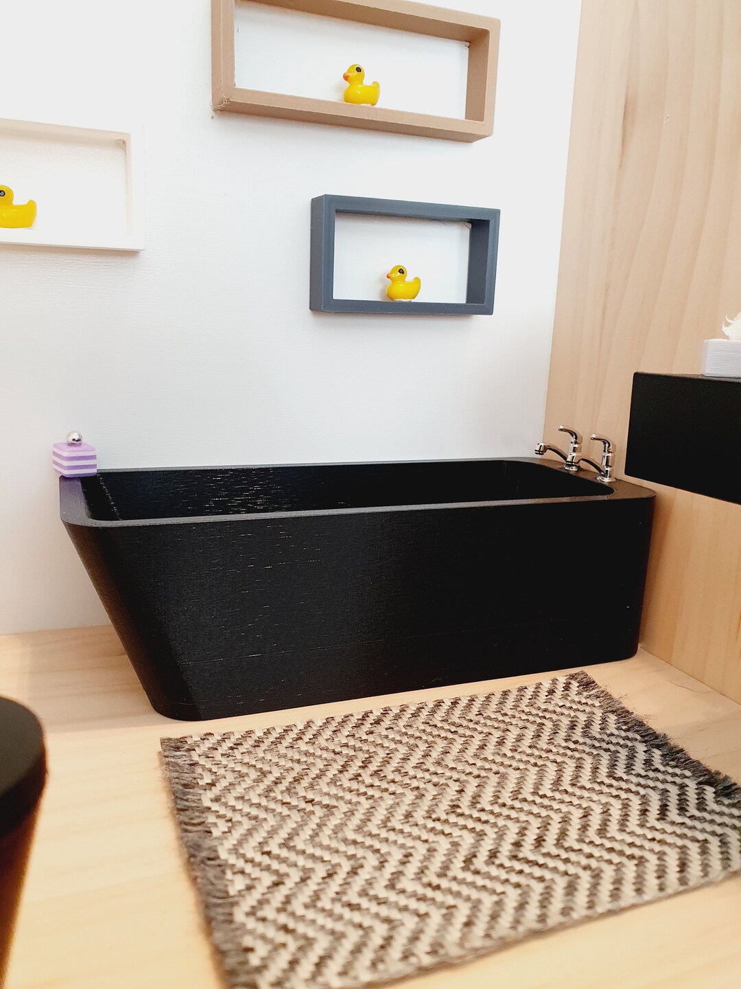 Dolls House Modern Black Bath With Chrome Taps, 1:12th Scale, Miniature ...