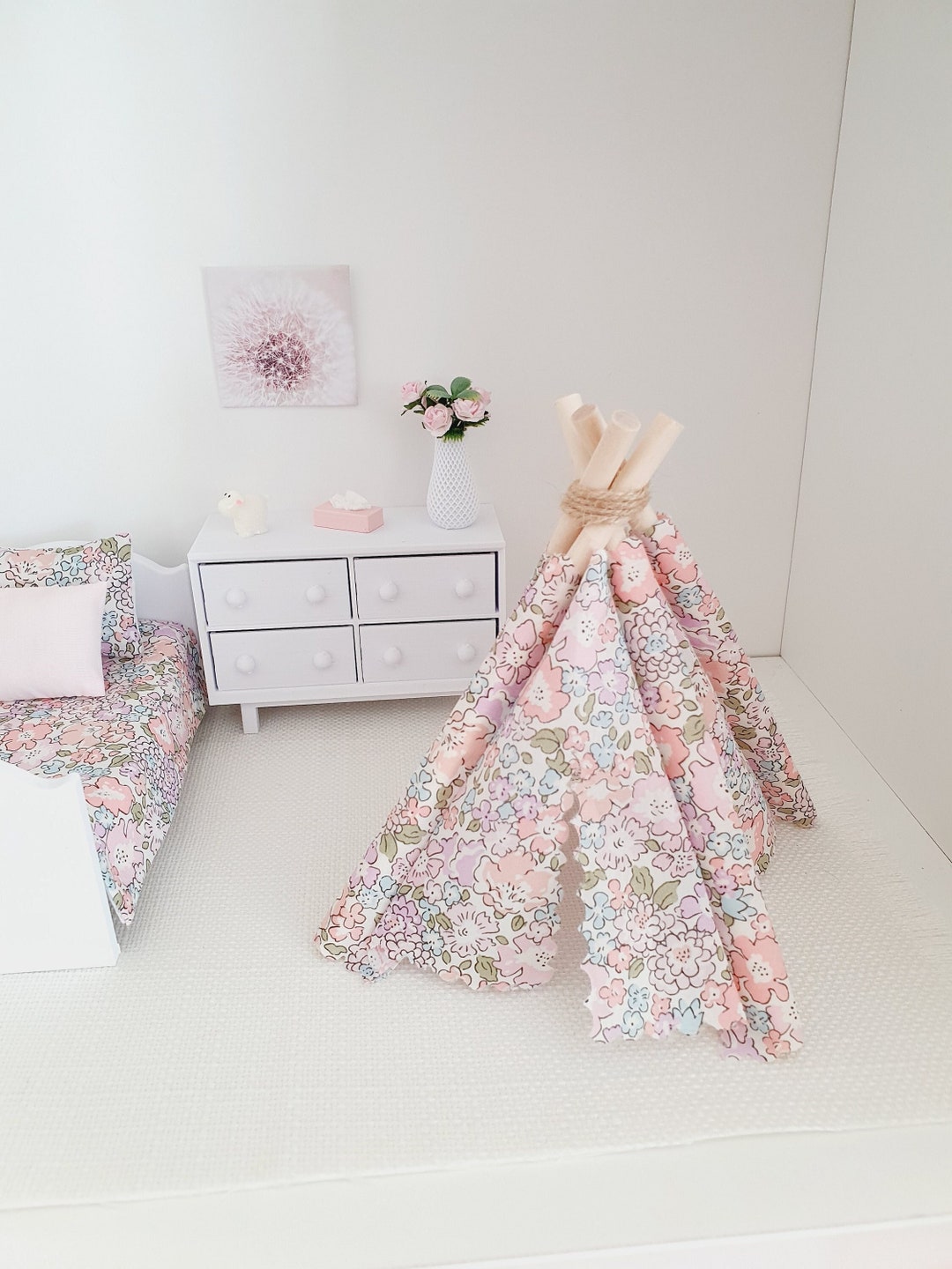 Dolls House Pretty Pink Liberty Teepee / Tent, Michelle Pink Fabric ...