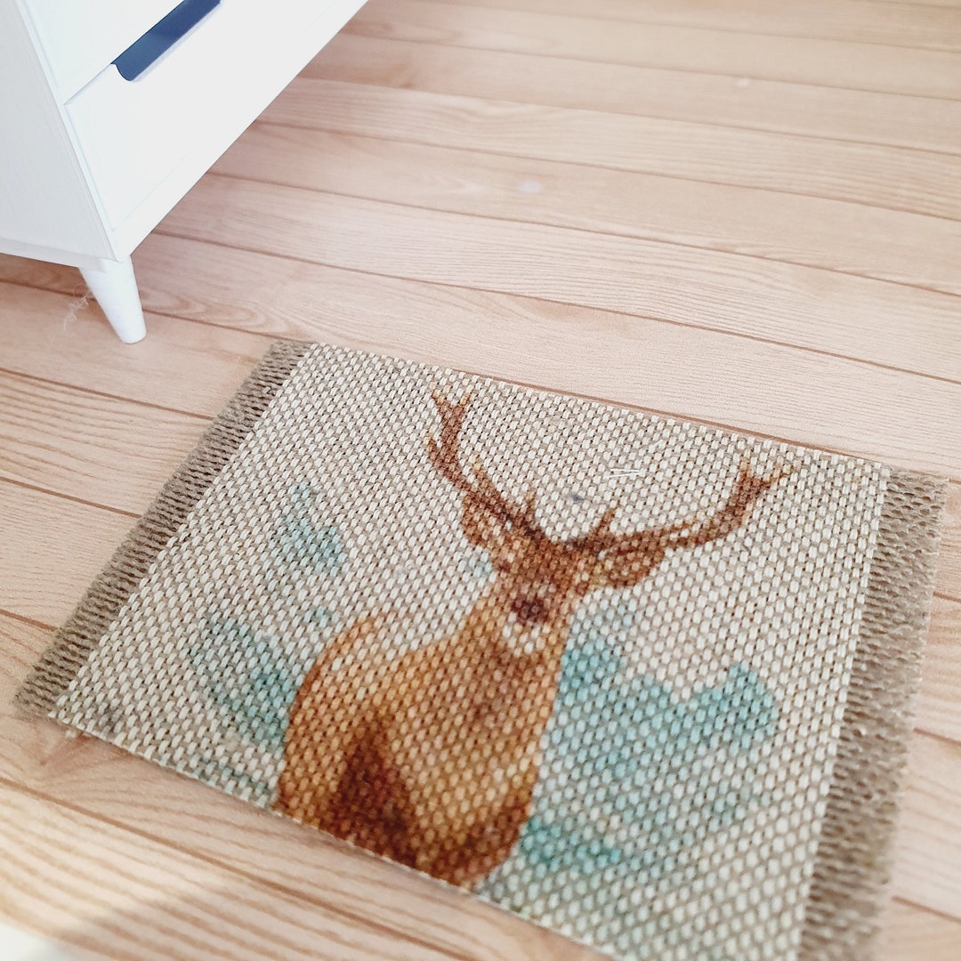 Dolls House Stag Design Fabric Door Mat | 1:12th Scale | Miniature Mat ...