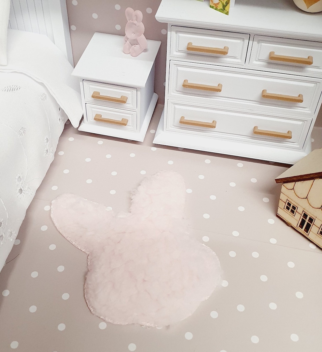 Dolls House Soft Pink Fur Rabbit Shape Rug | 1:12th Scale | Miniature ...