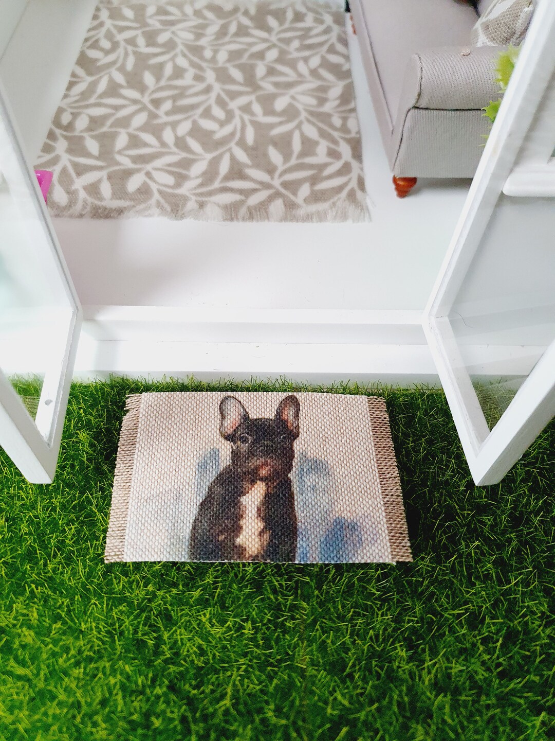Dolls House French Bulldog Design Cute Fabric Door Mat 1:12th Scale ...