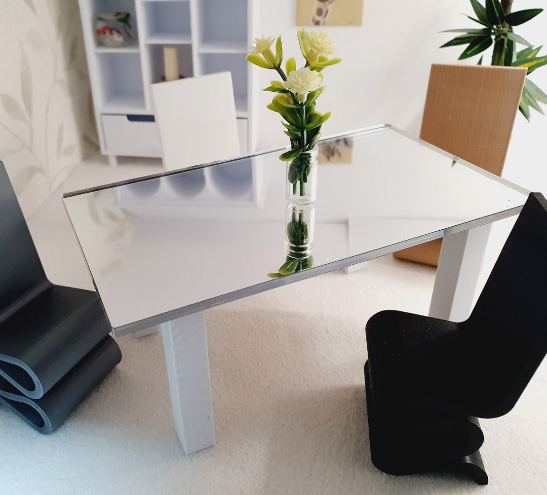 Dolls House Modern Mirrored Dining Table With Chunky Legs - Etsy UK
