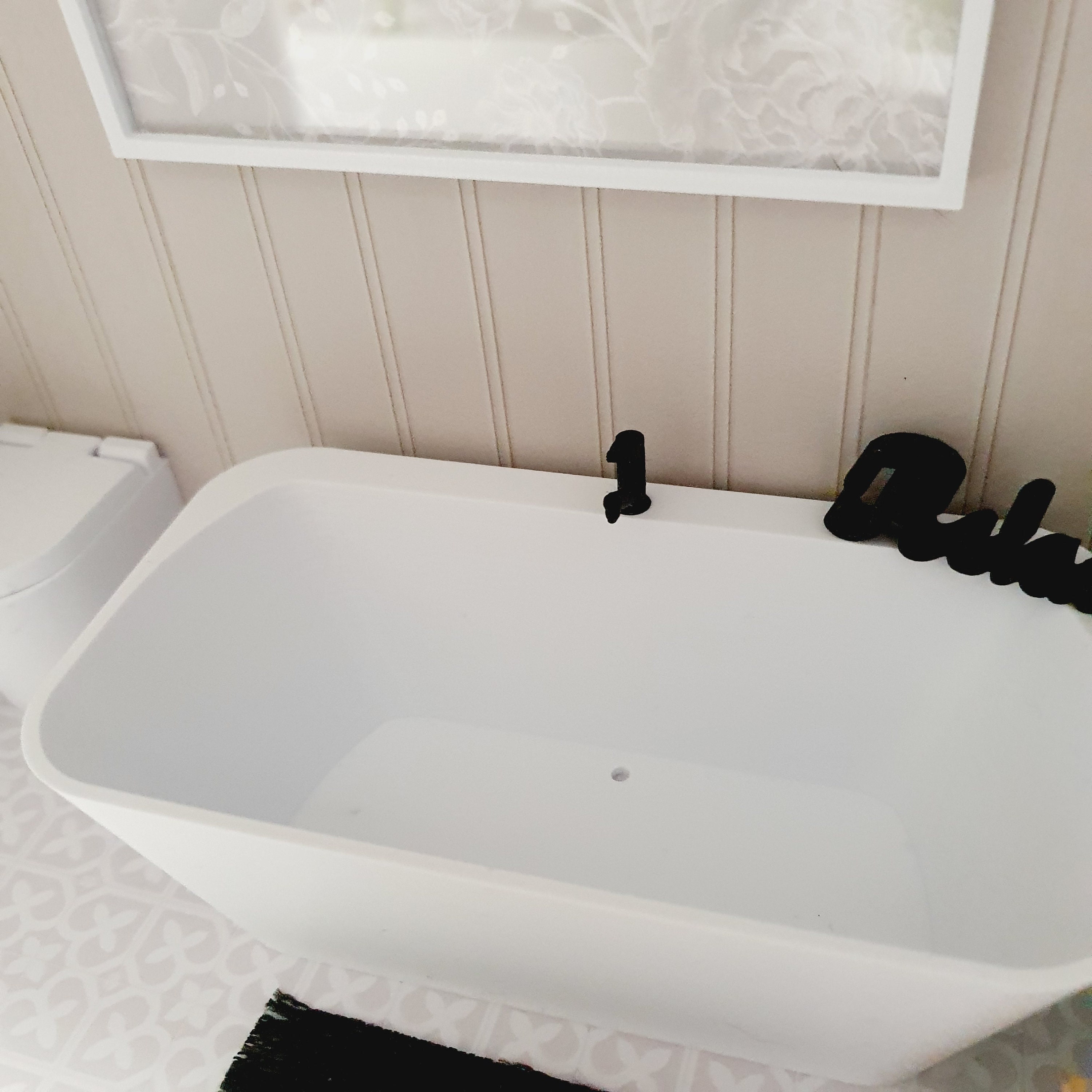 Dolls House Modern White Bath With Black Tap, 1:12th Scale, Miniature ...