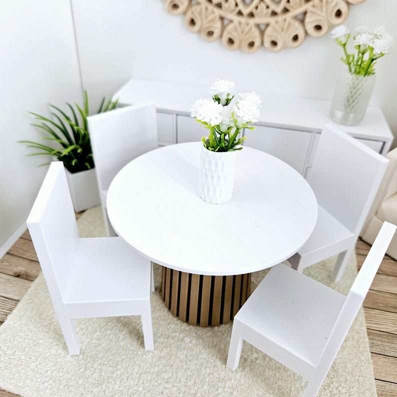 Dolls House Modern Round Dining Table and 4x Chairs, 12th Scale ...