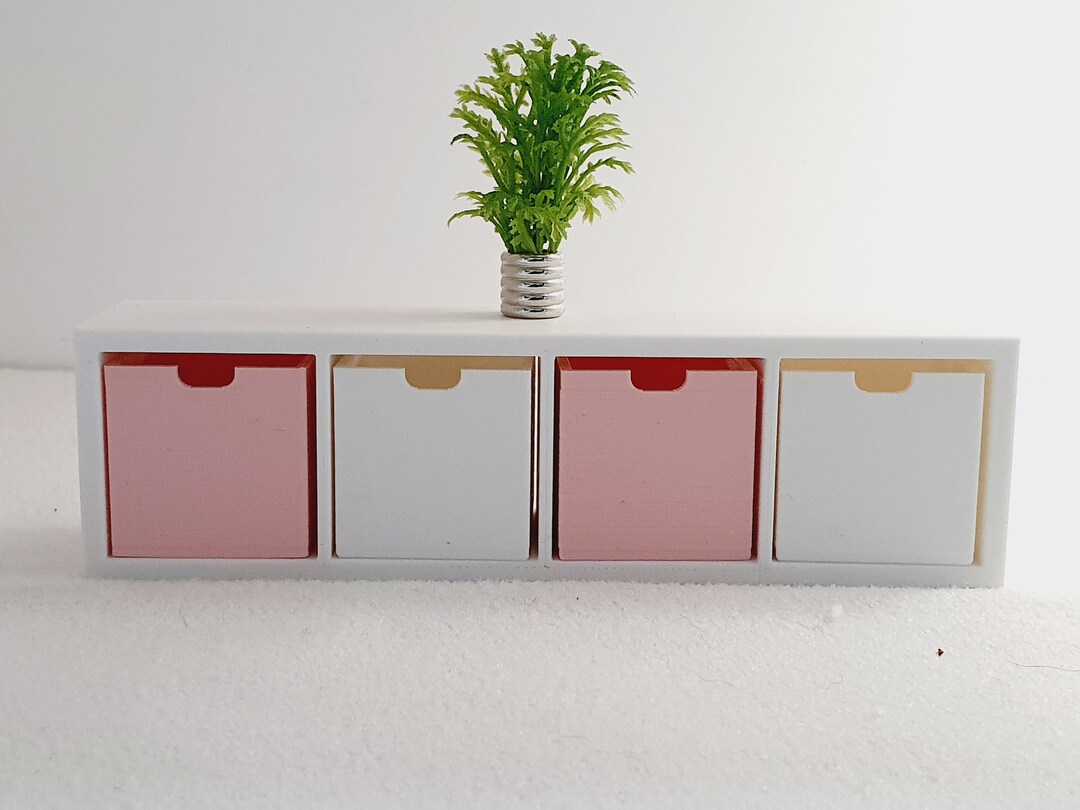 Dolls House Modern 4x Cube Storage Unit With 4 Boxes, 1:12th Scale ...
