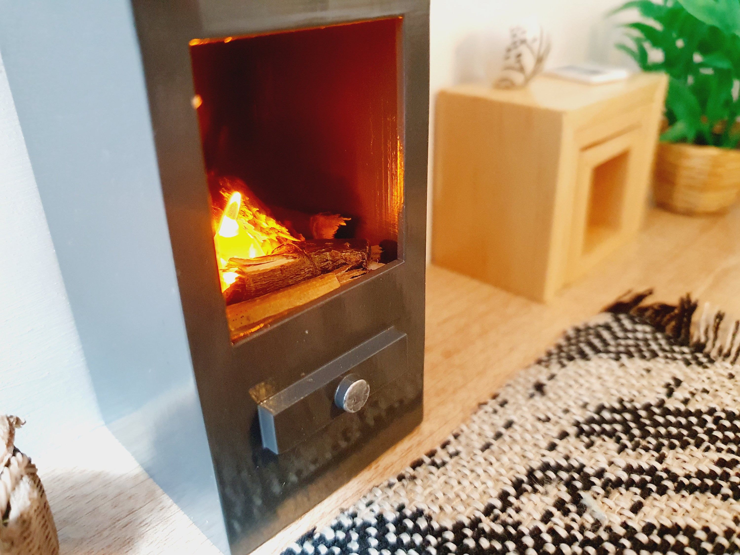Dolls House Modern Dark Grey Square Log Fire With Light up - Etsy