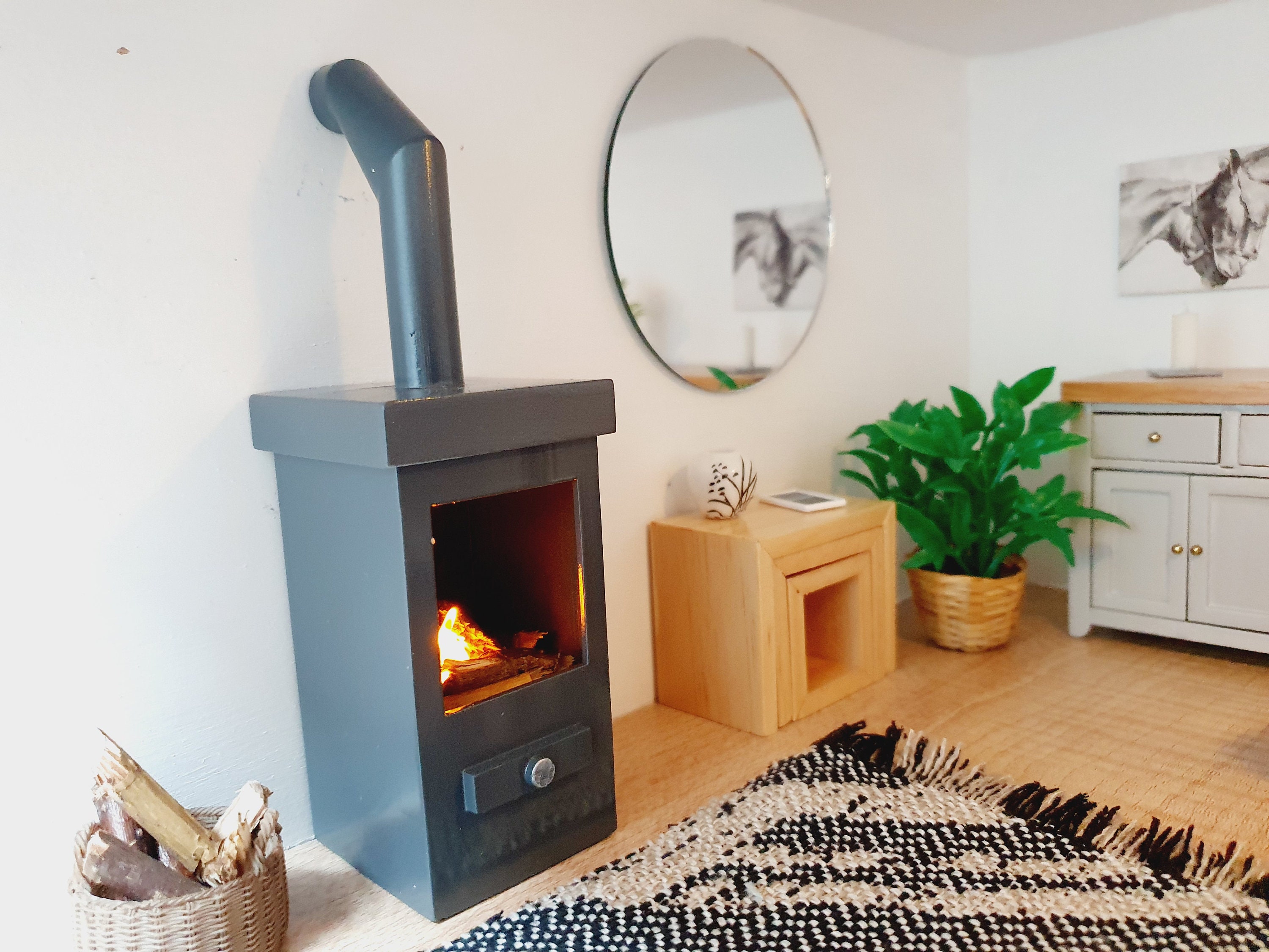 Dolls House Modern Dark Grey Square Log Fire With Light up - Etsy