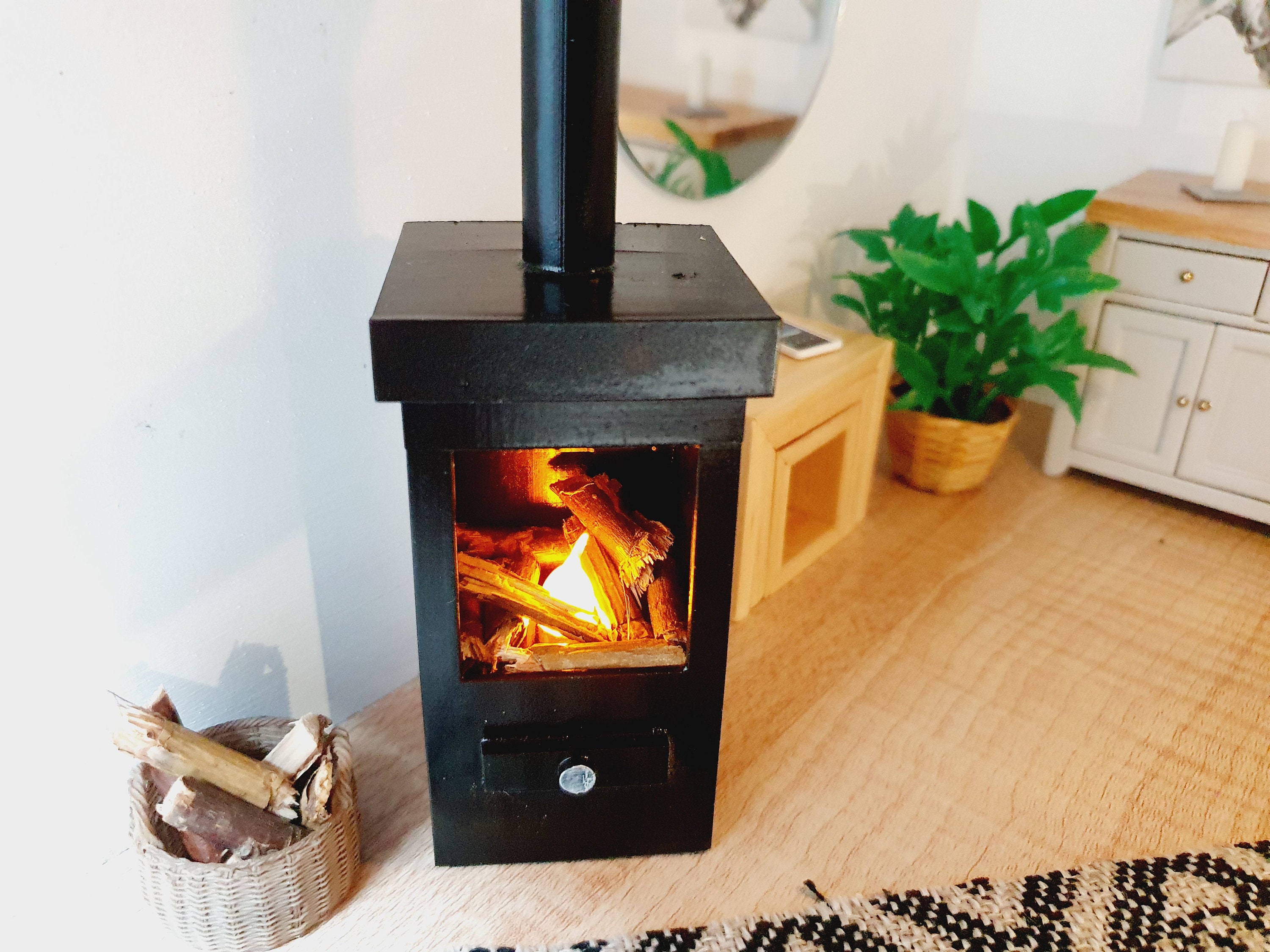 Dollhouse Modern Black Log Fire With Light, 1:12 Scale - Etsy
