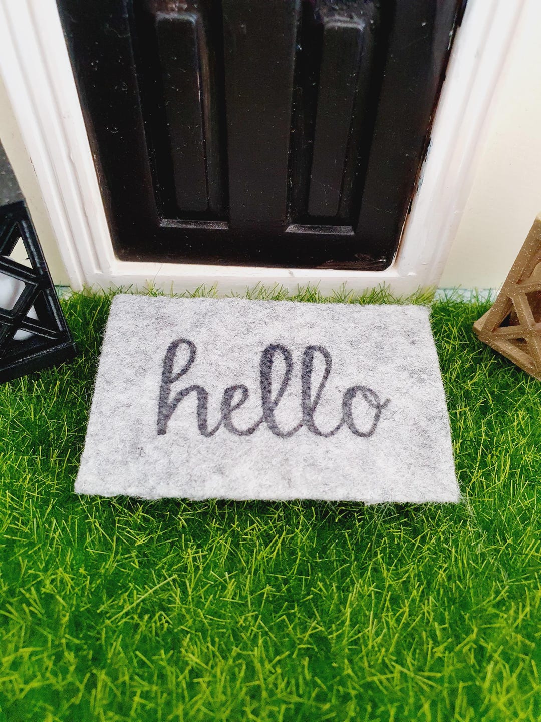 Dolls House Hello Design Grey Fabric Doormat | 1:12th Scale | Miniature ...
