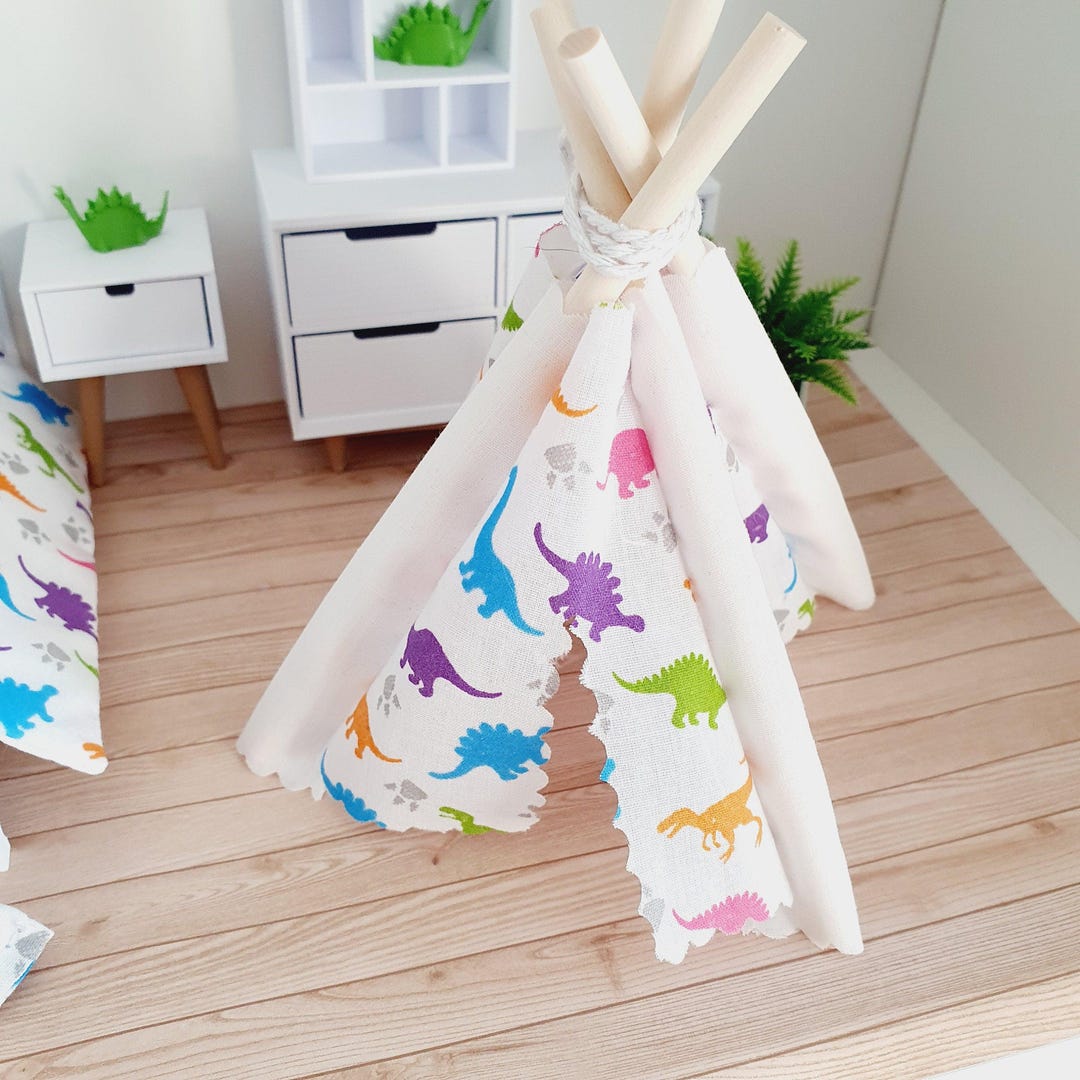 Dolls House Cute Dinosaur Teepee | Tent & Floor Cushion, 12th Scale ...