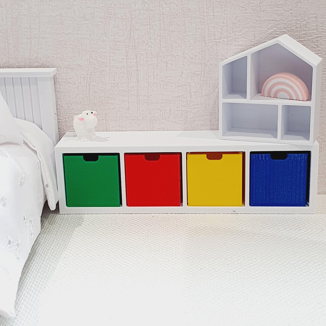 Dolls House Modern 4x Cube Storage Unit With 4 Boxes, 1:12th Scale ...