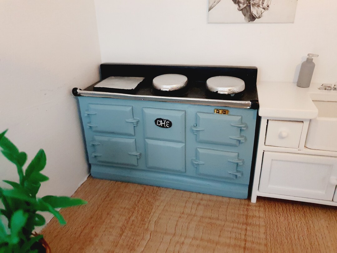 Dolls House Kitchen Blue Aga Style Stove 1:12th Scale, Miniature Stove ...