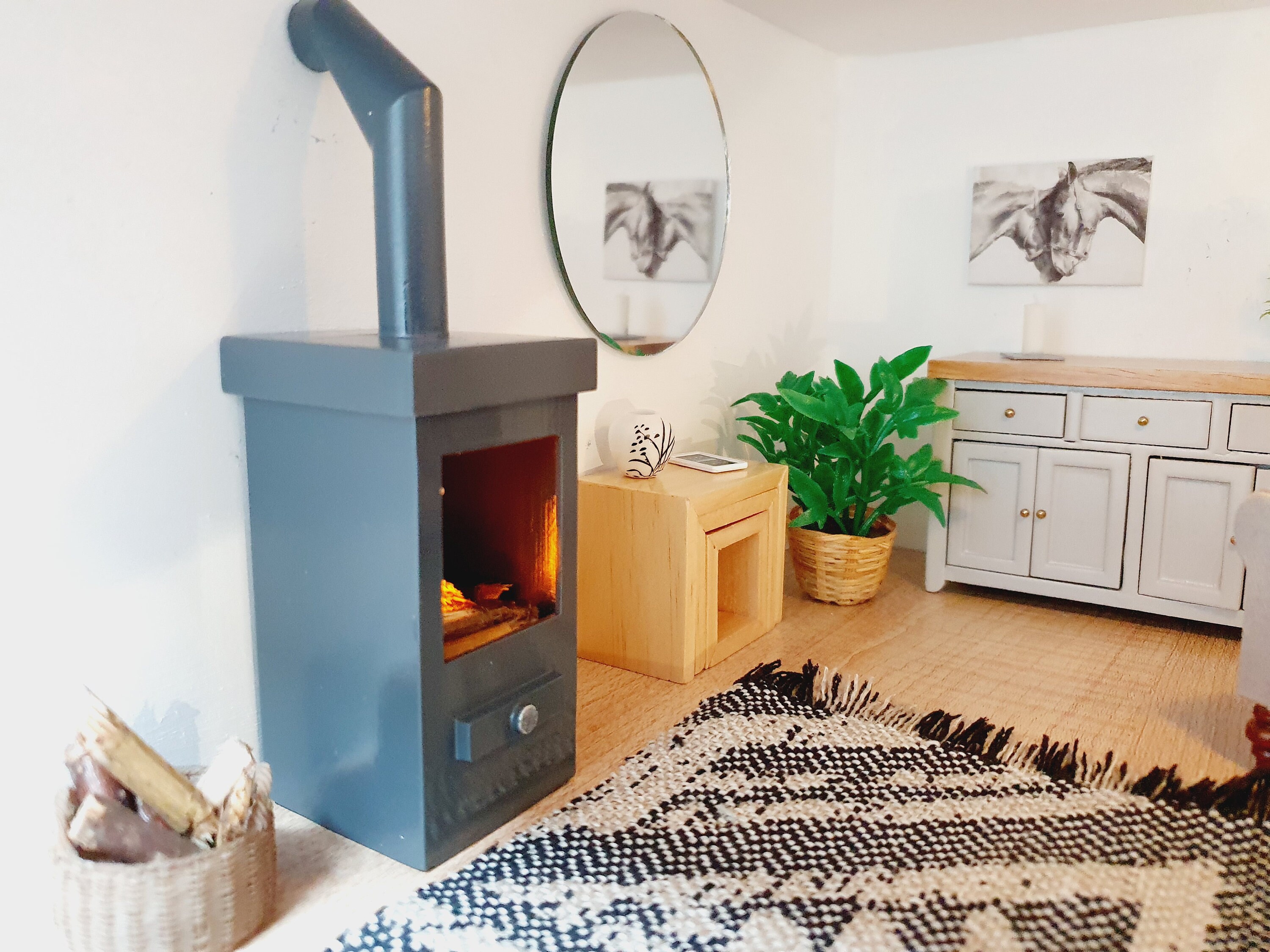 Dolls House Modern Dark Grey Square Log Fire With Light up - Etsy