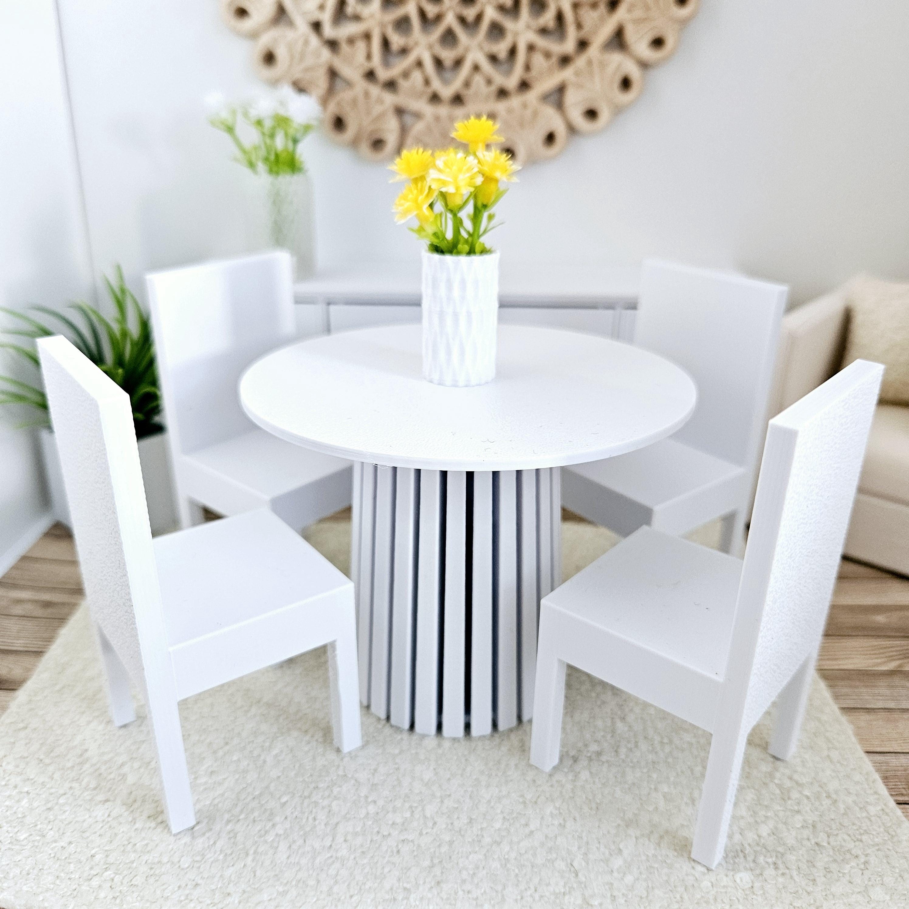 Dolls House Modern Round Dining Table and 4x Chairs, 12th Scale ...