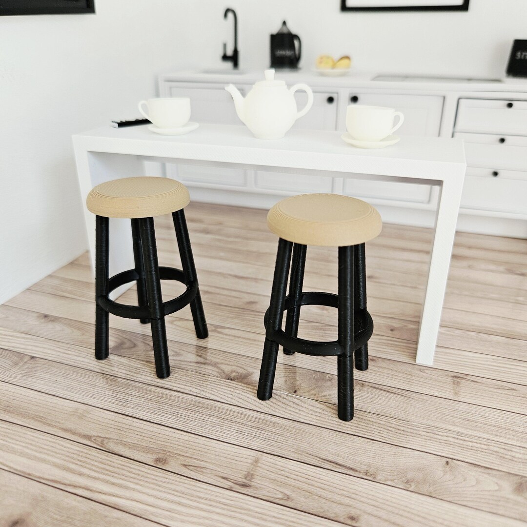 Dolls House Set of 2 Bar Stools, 1:12th Scale, Miniature Matching Bar ...