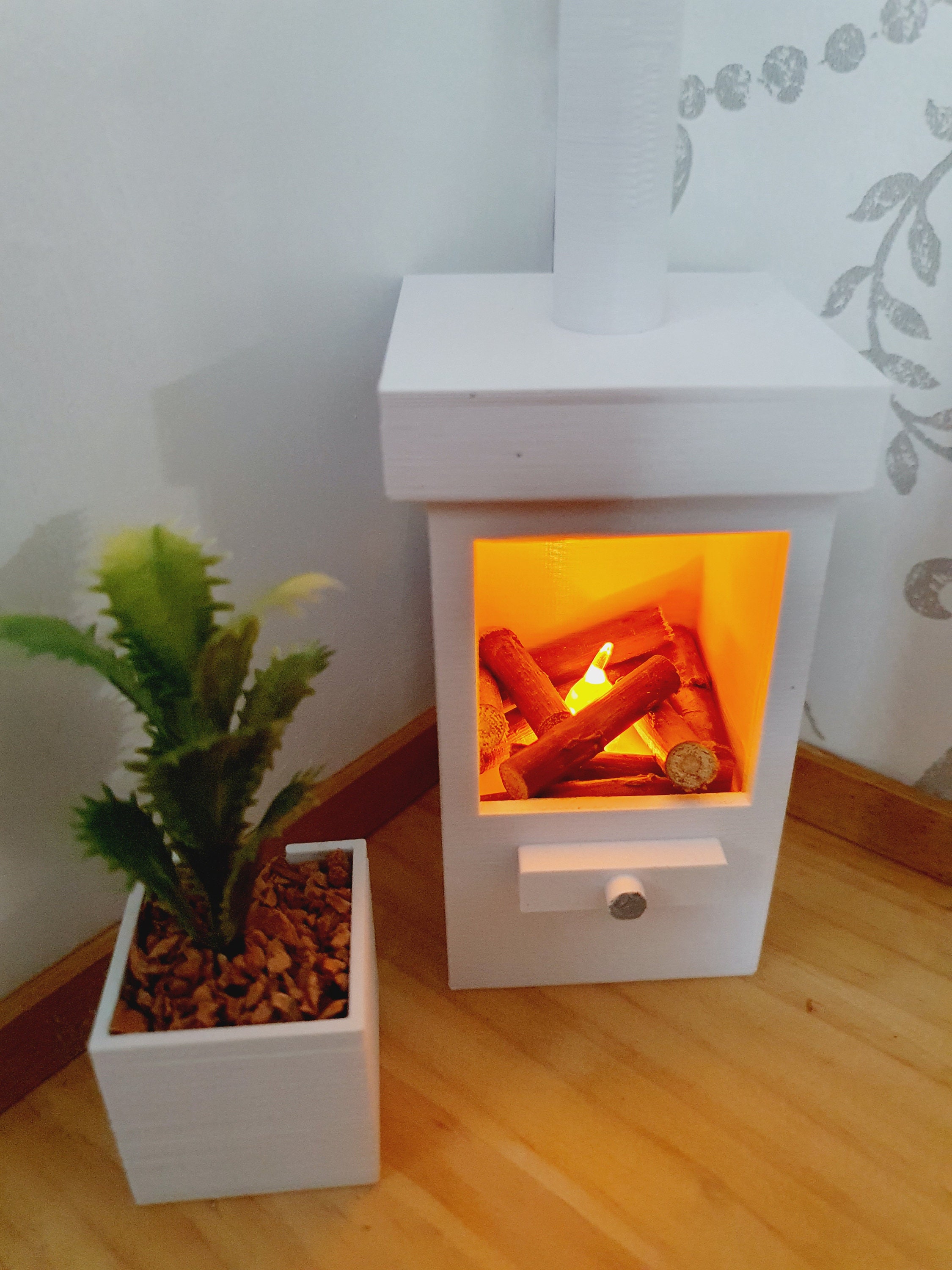 Dolls House Modern White Log Fire With Light, 1:12 Scale - Etsy