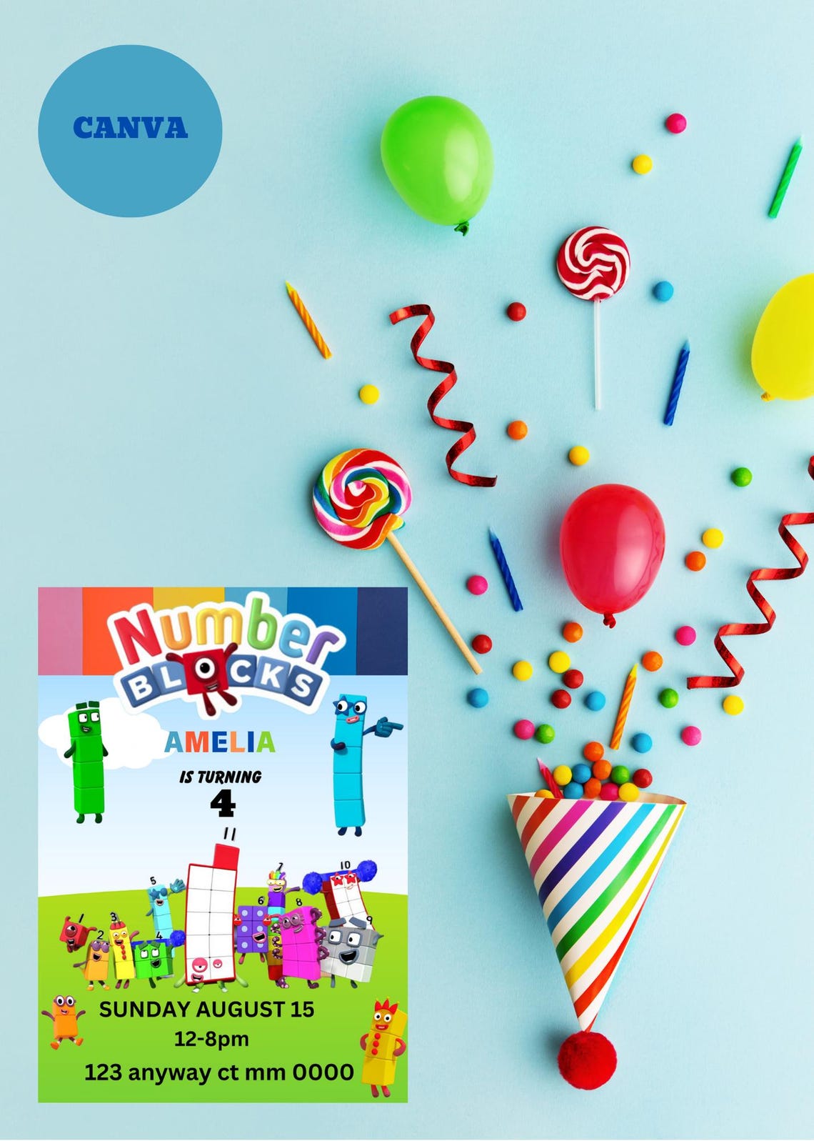 NUMBERBLOCKS Invitation Template Card . Editable Card Easily Edit in ...