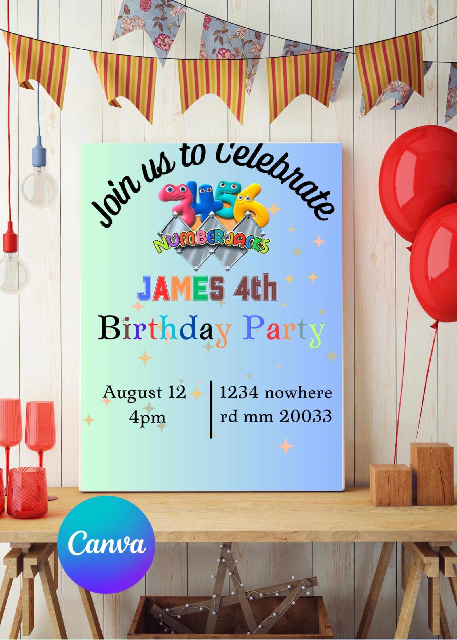 Numberjacks Birthday Invitation Card: Editable Party Invite (digital ...