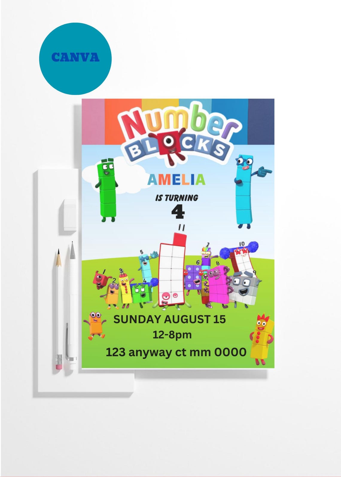 NUMBERBLOCKS Invitation Template Card . Editable Card Easily Edit in ...
