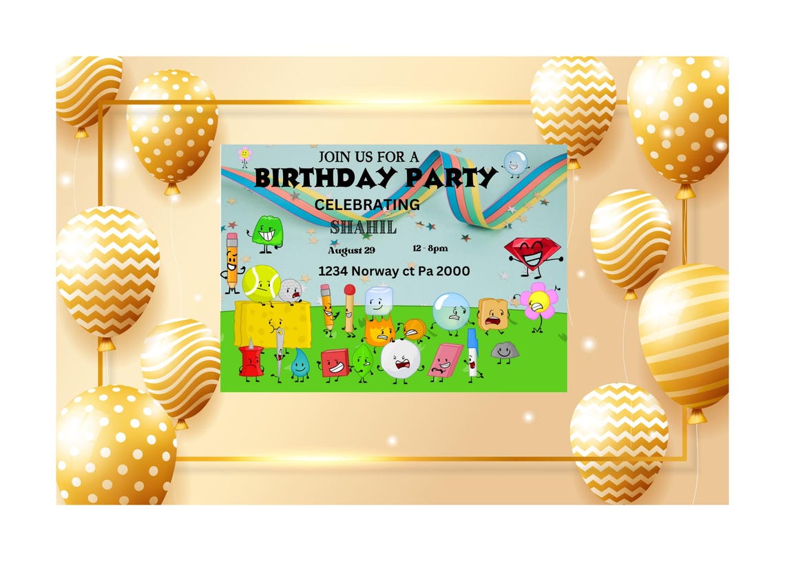 BFDI Birthday Party Invitation: Editable Canva Template (digital) - Etsy