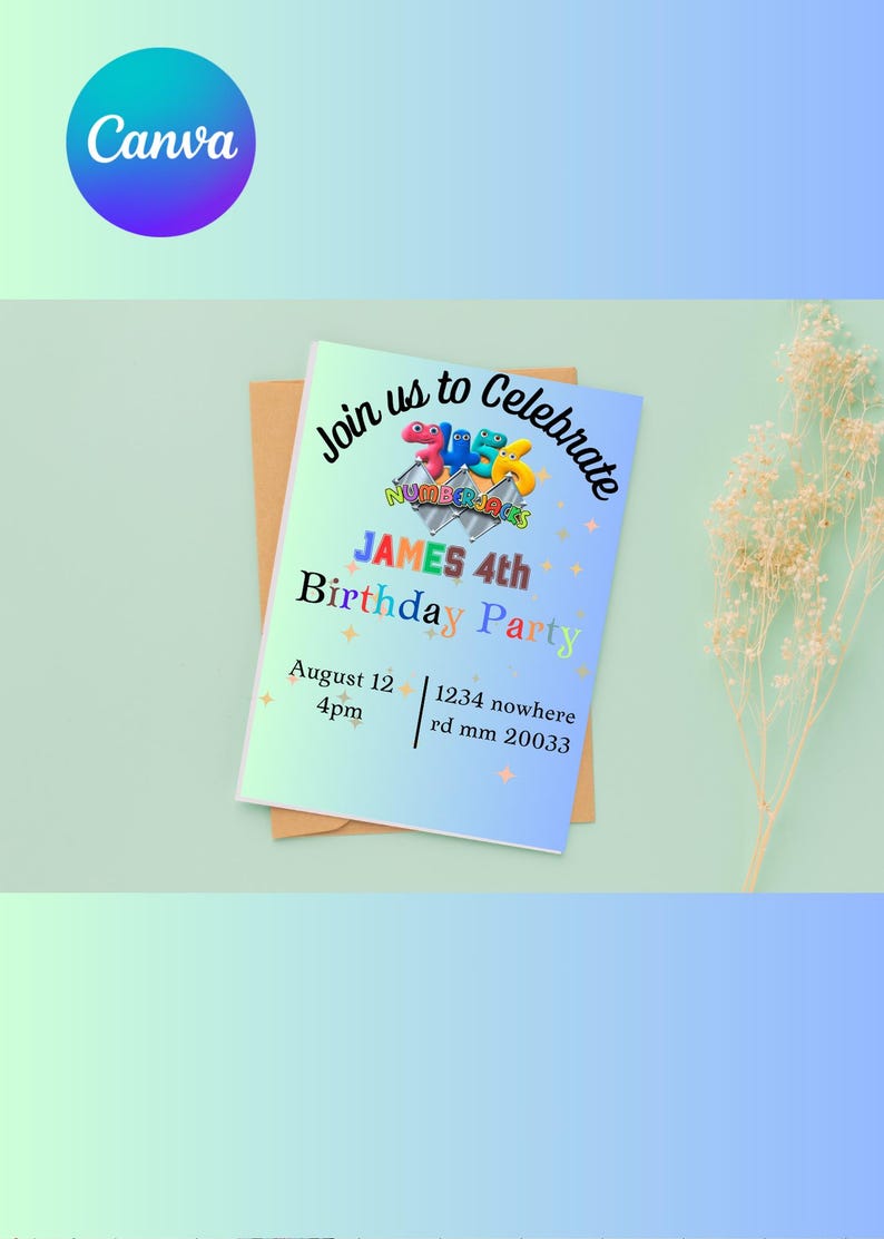 Numberjacks Birthday Invitation Card: Editable Party Invite (digital ...