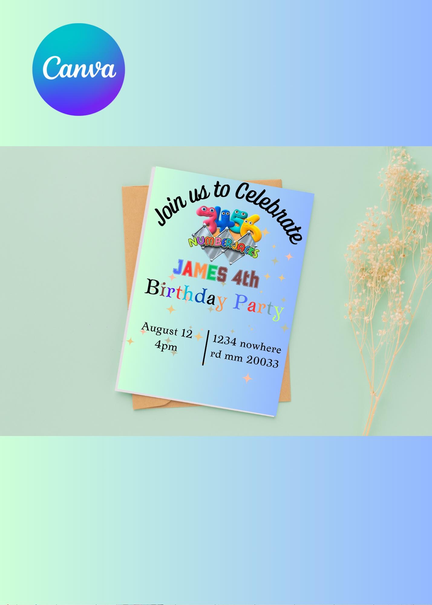 Numberjacks Birthday Invitation Card: Editable Party Invite (digital ...