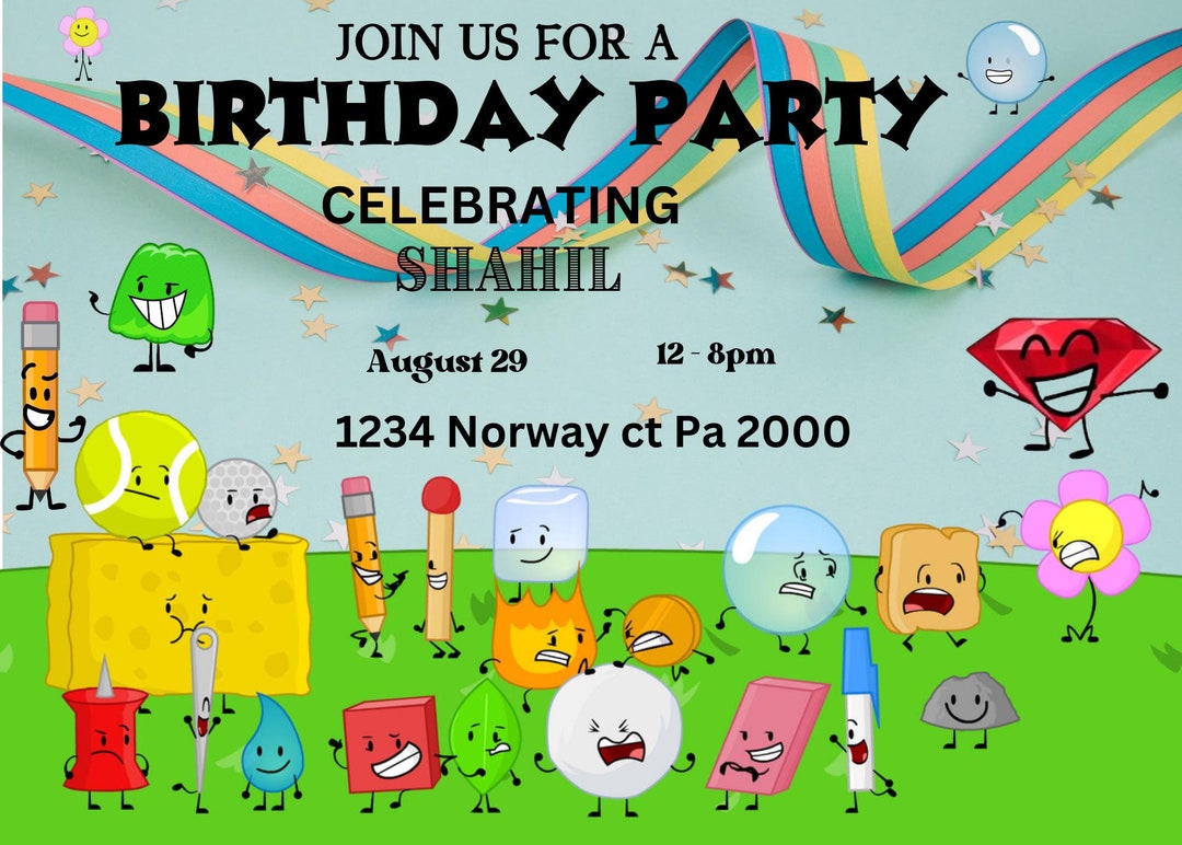 BFDI Birthday Invitation Card , BFDI Party Invitation Theme for Boys ...