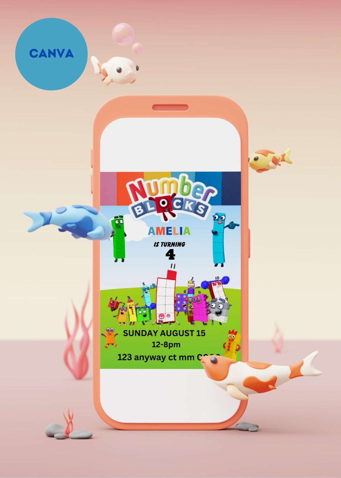 NUMBERBLOCKS Invitation Template Card . Editable Card Easily Edit in ...