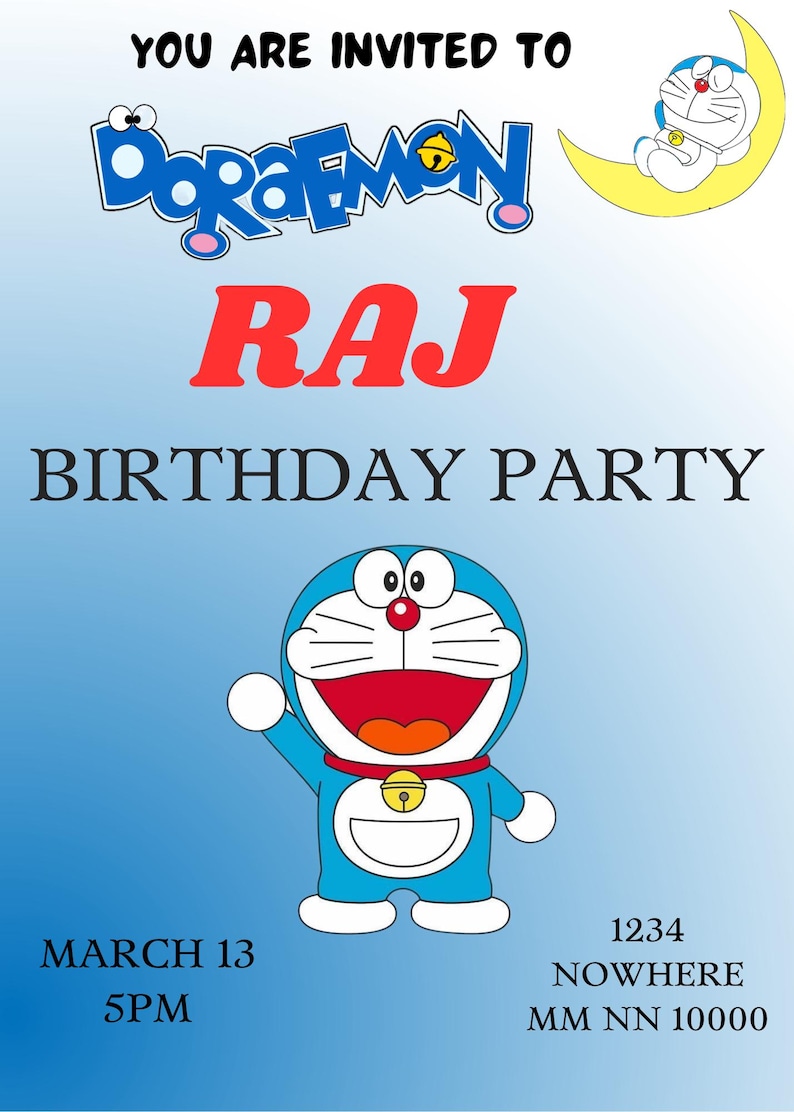 Doraemon Birthday Invitation Card (canva Editable) - Etsy