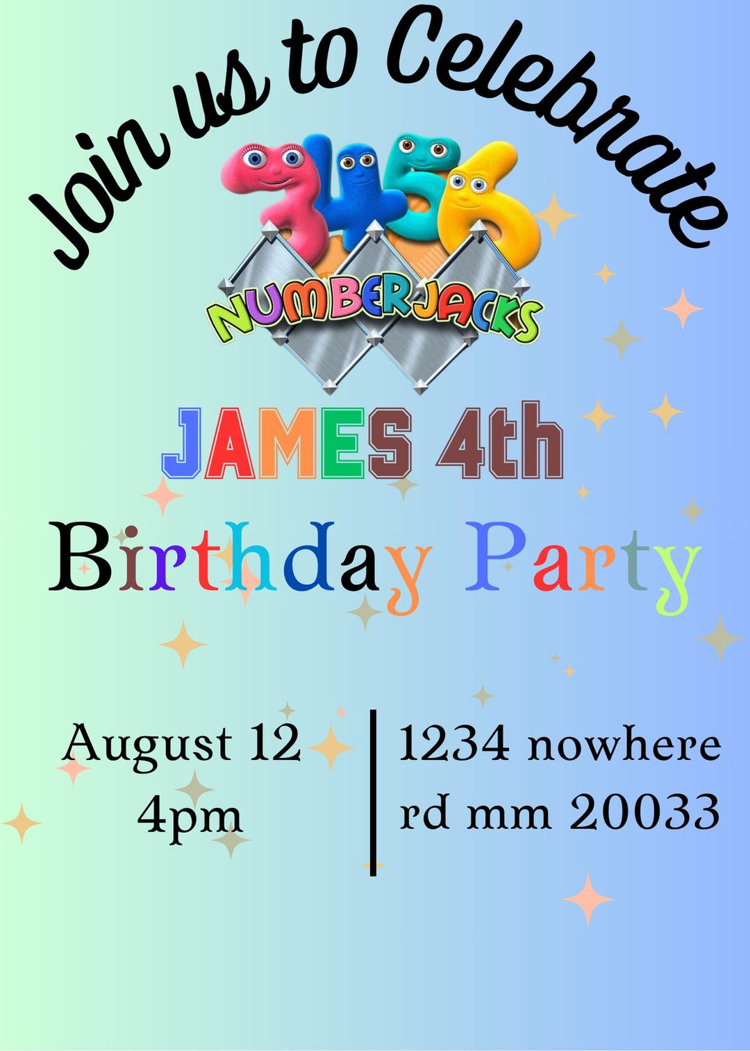 Numberjacks Birthday Invitation Card: Editable Party Invite (digital ...