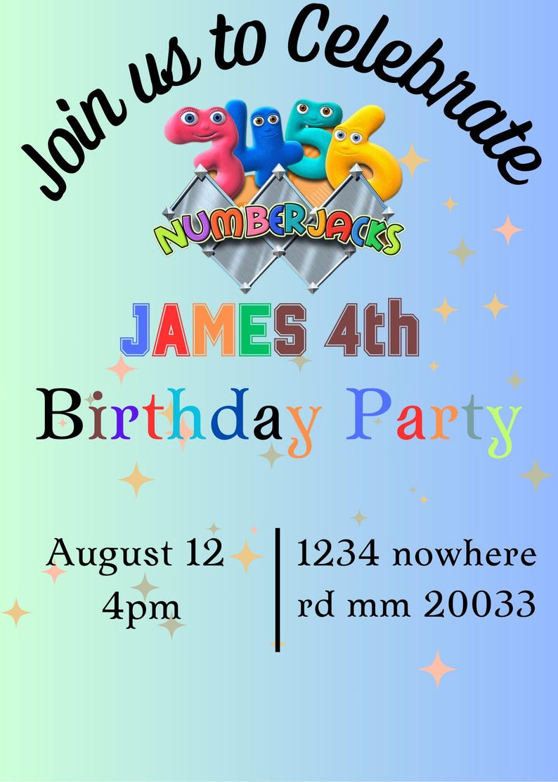 NUMBERJACKS INVITATATION CARD Digital Download Birthday Invitation Card ...