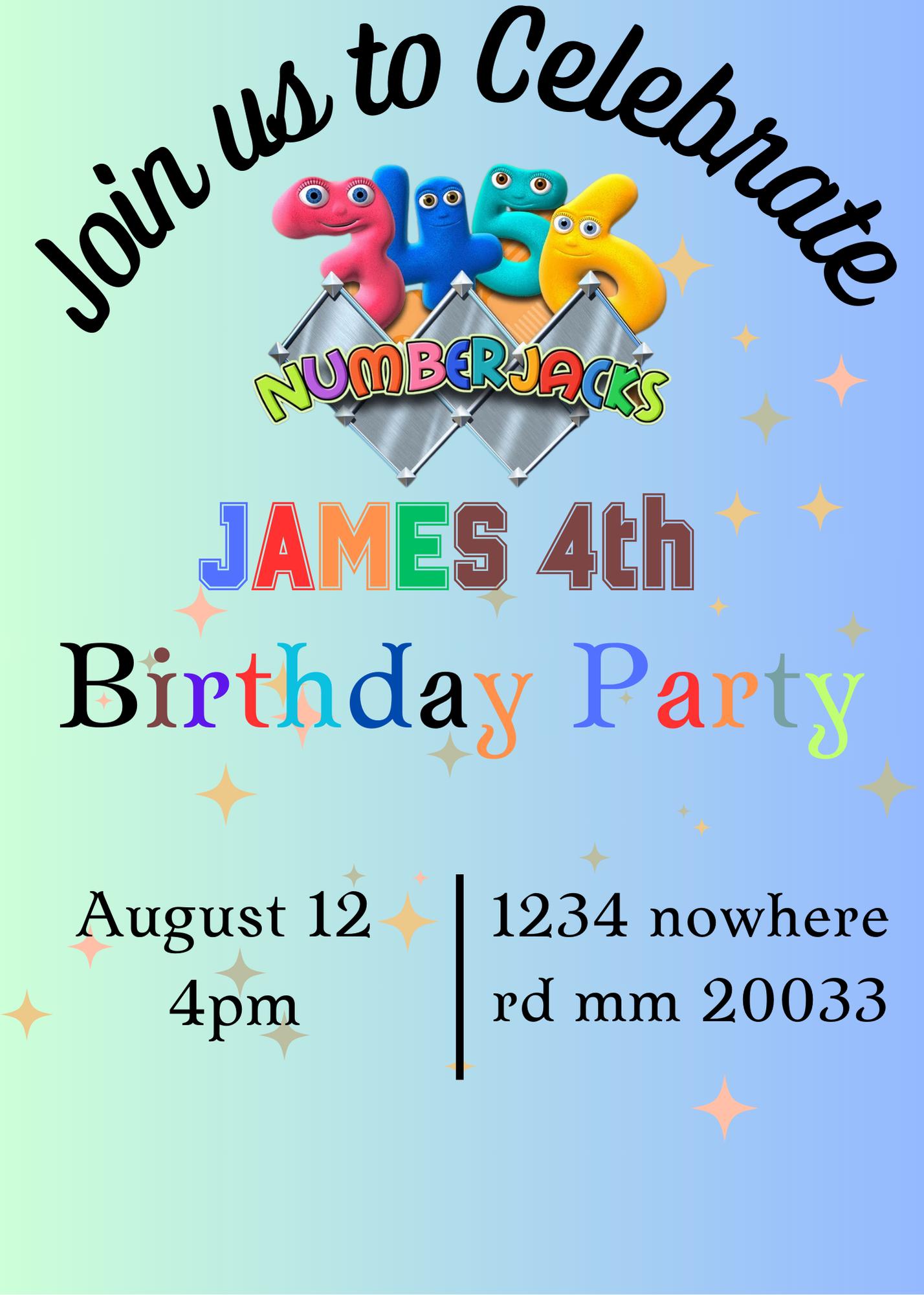 Numberjacks Birthday Invitation Card: Editable Party Invite (digital ...