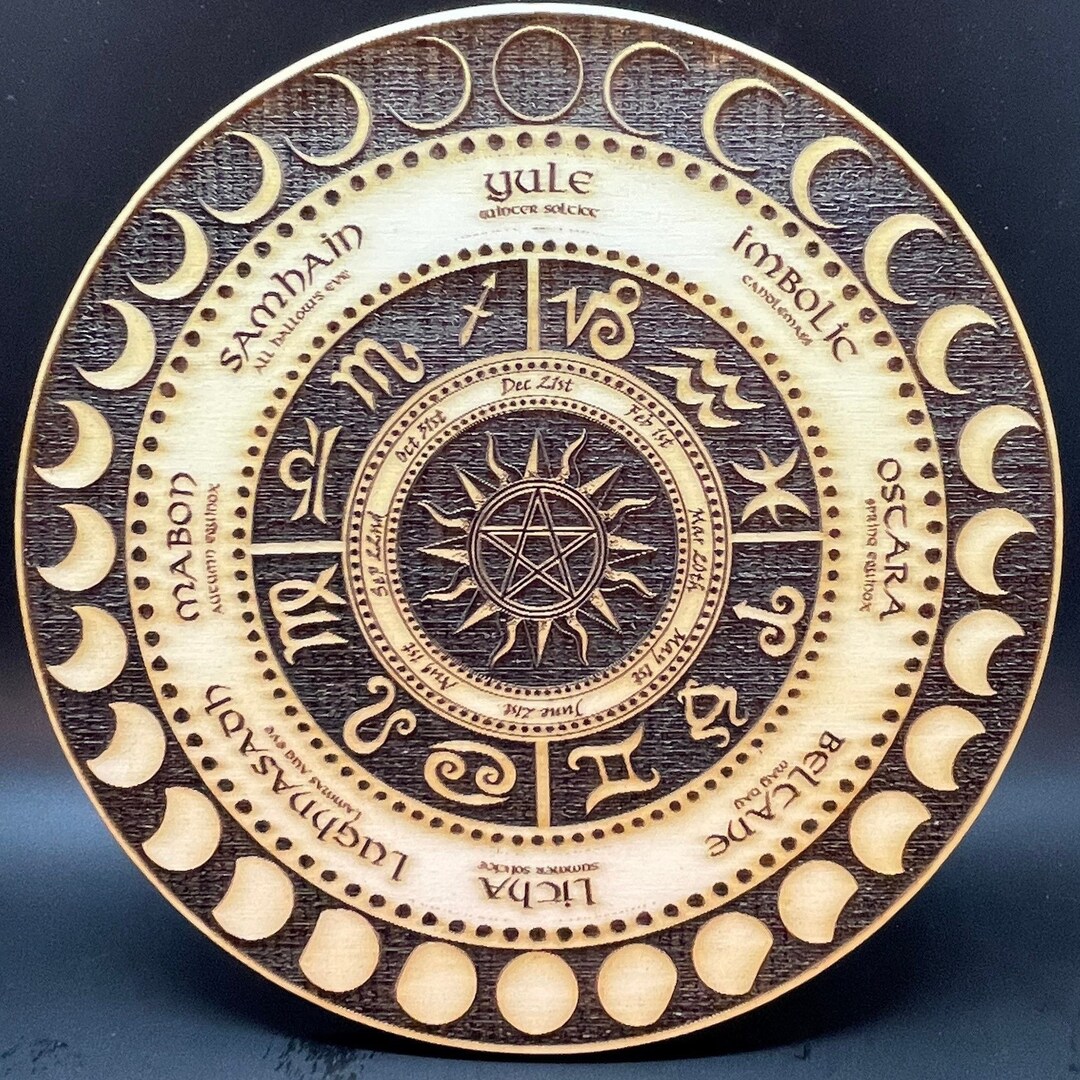Wheel of the Year | Moon Cycle| Sun/pentagram| Poplar| Laser Engraved ...