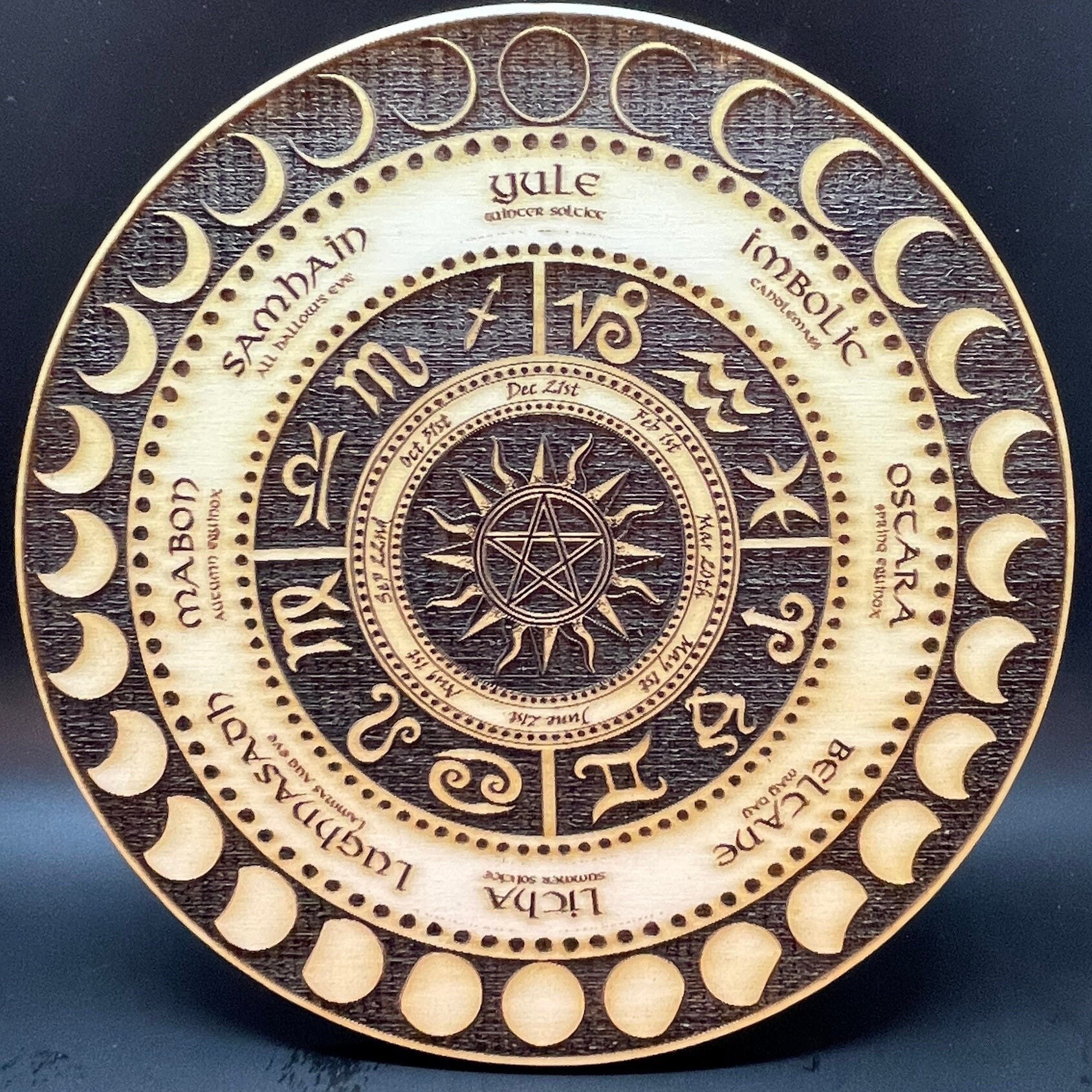 Wheel of the Year Moon Cycle Sun/pentagram Poplar Laser | Etsy