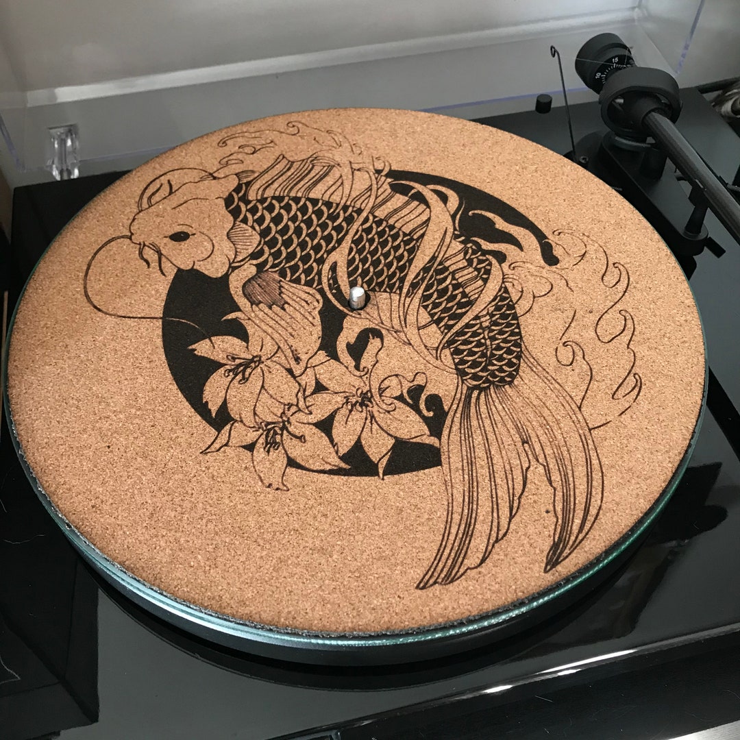 Cork Turntable Slip Mat | Koi | Laser Etched | Laser Inscribed | Record ...
