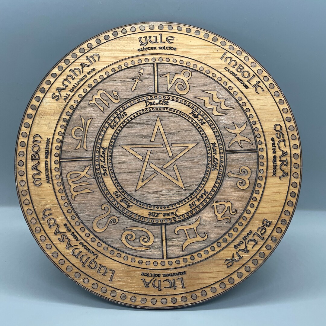 Wheel of the Year Pentagram | 8 Pagan Festivals Wood Grid| Laser ...