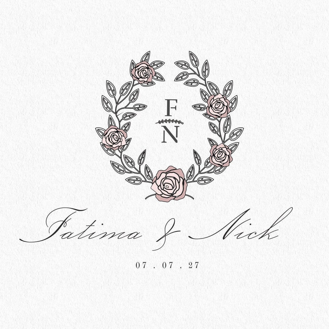 Rose Wedding Logo With Monogram, Wedding Logo Design, Wedding Monogram ...