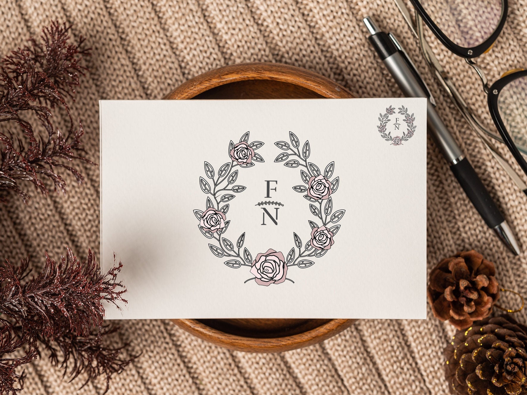 Rose Wedding Logo With Monogram, Wedding Logo Design, Wedding Monogram ...