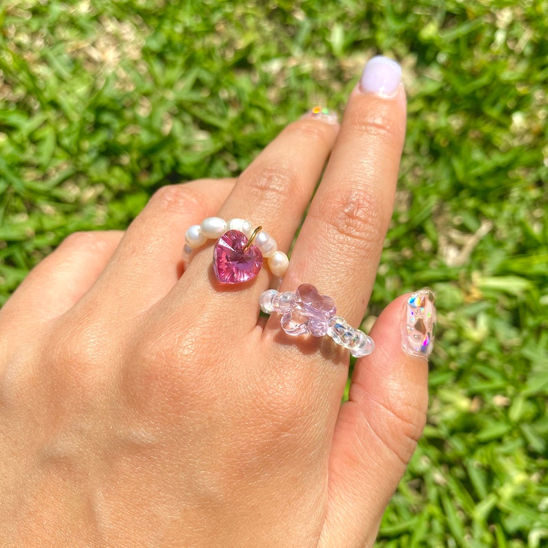Butterfly Glass Beads Ring, Layered Ring, Summer Rings, Friendship Ring ...