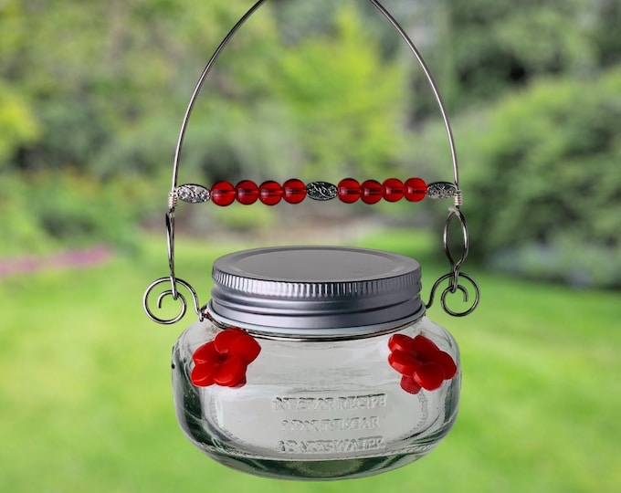 Hummingbird Feeder With Perch, Mason Jar Hummingbird Feeder, Glass ...