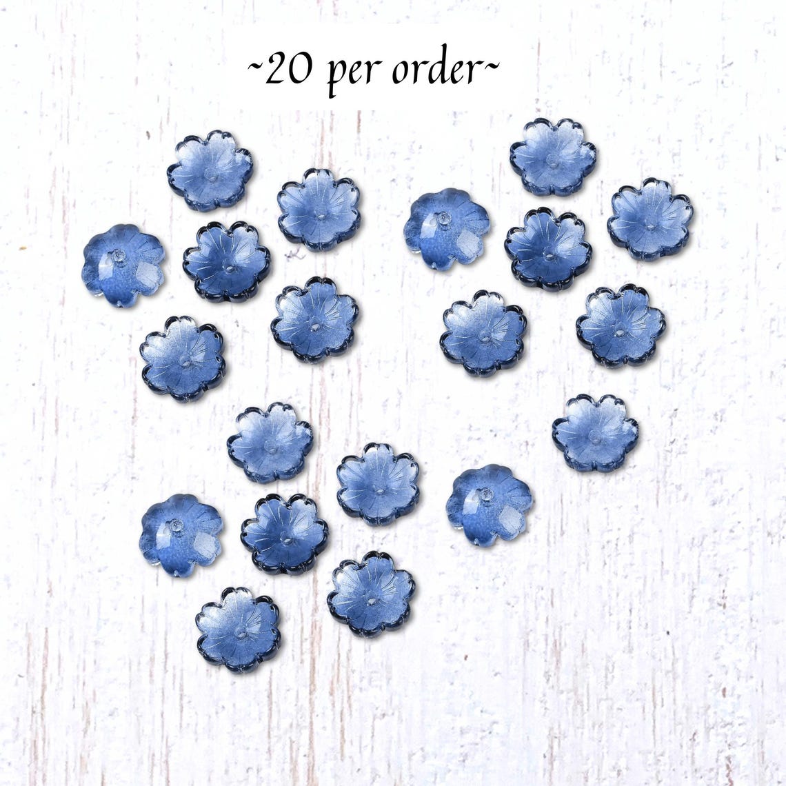 20 Denim Blue Glass Flower-shaped Bead Caps, 14x14mm W/ 1.5mm Hole for ...