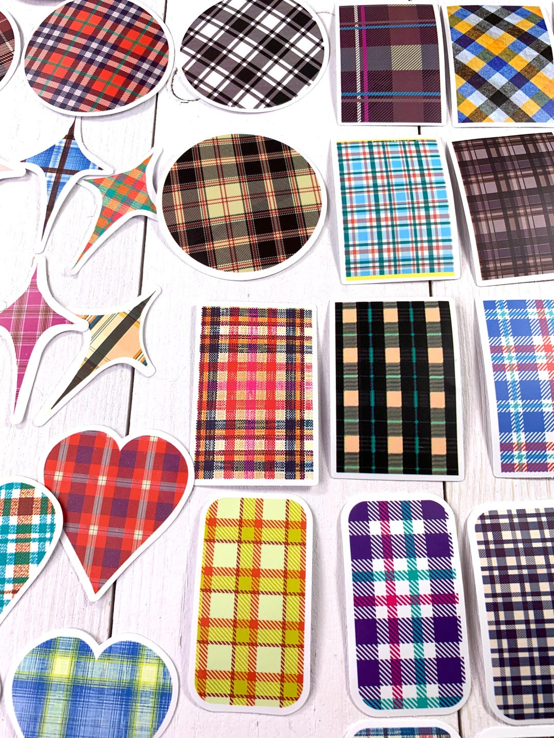 53 Plaid Stickers, Assorted Colors and Shapes, Tartan, Gingham, and ...